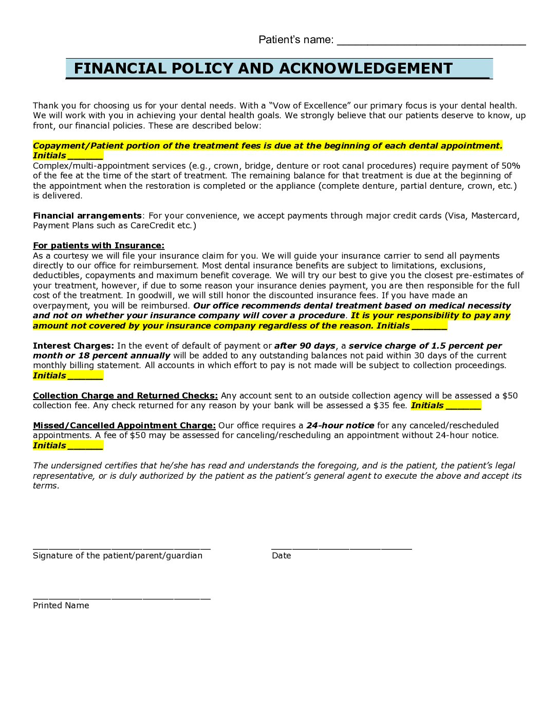 FinancialAcknowledgement - Highlands Dental Care - Dr. Sharma